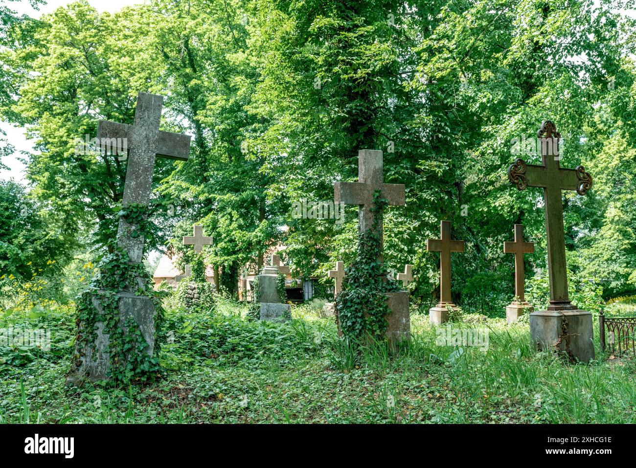 Old crosses on an ancient german graveyard in Lindow, Brandenburg Stock ...