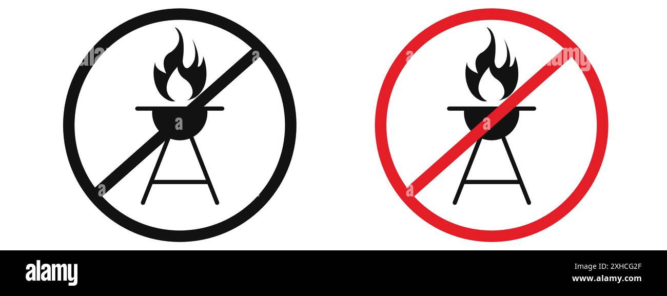 No barbecue with fire sign Vector symbol or sign set collection in ...