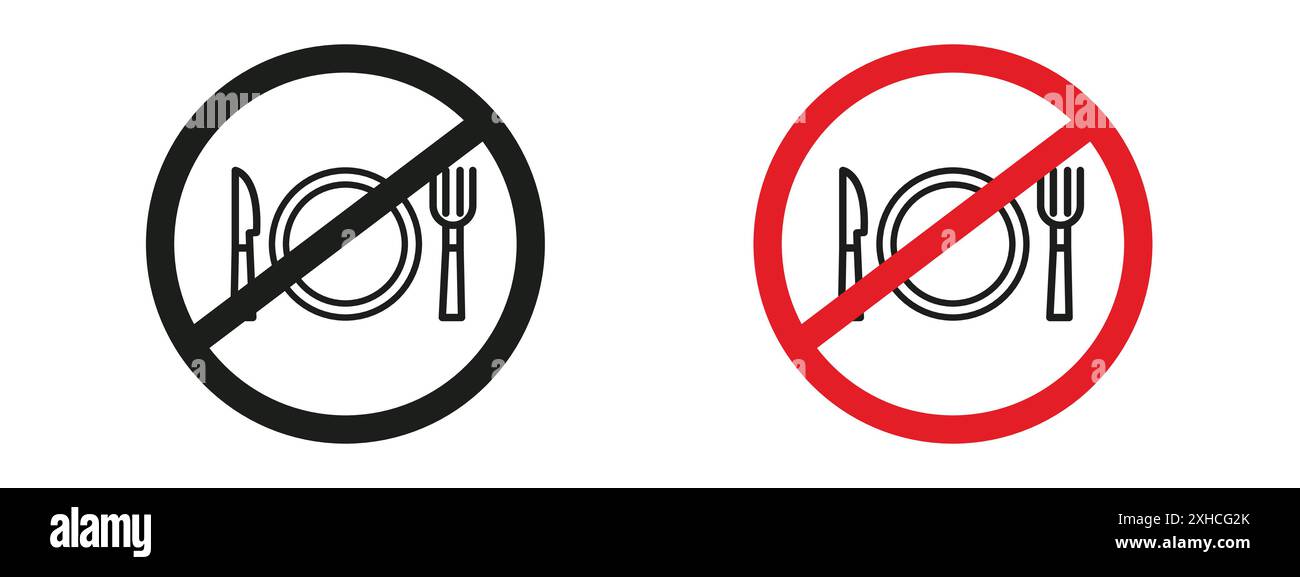 No eating sign Vector symbol or sign set collection in black and white ...