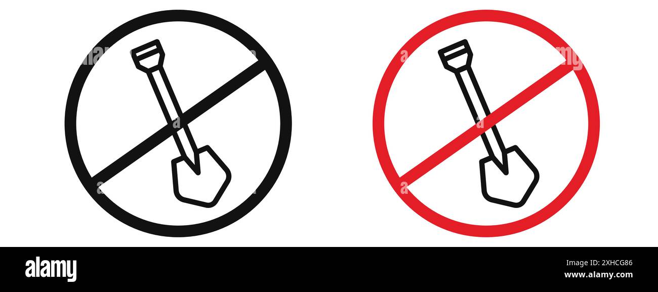 No digging sign Vector symbol or sign set collection in black and white ...