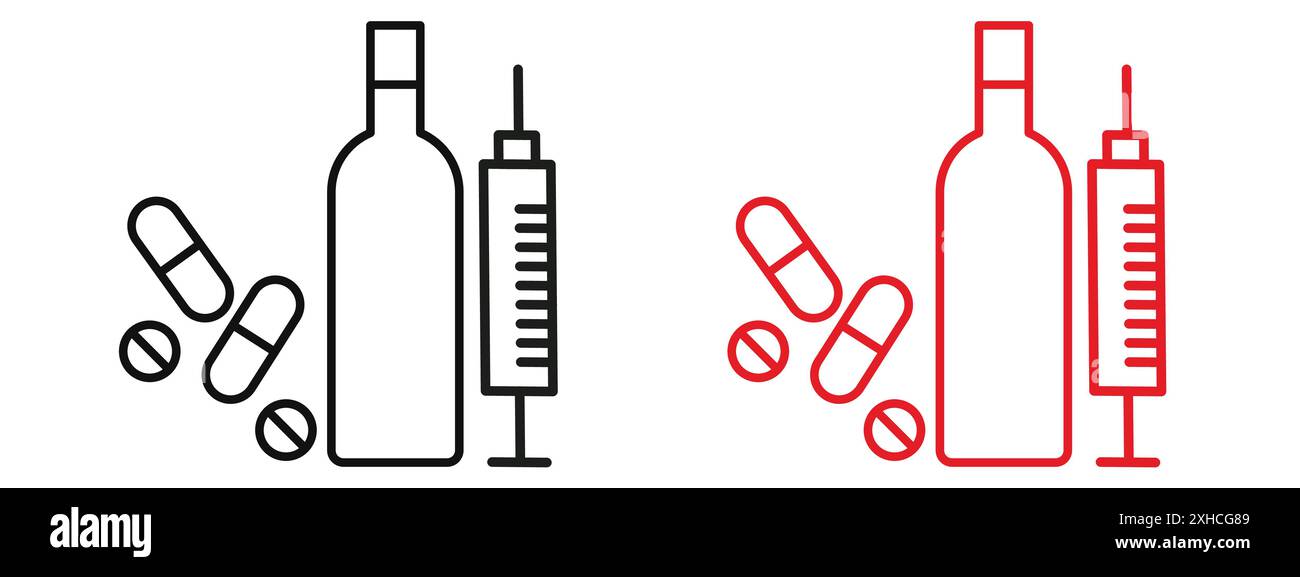 No drugs or alcohol sign Vector symbol or sign set collection in black ...