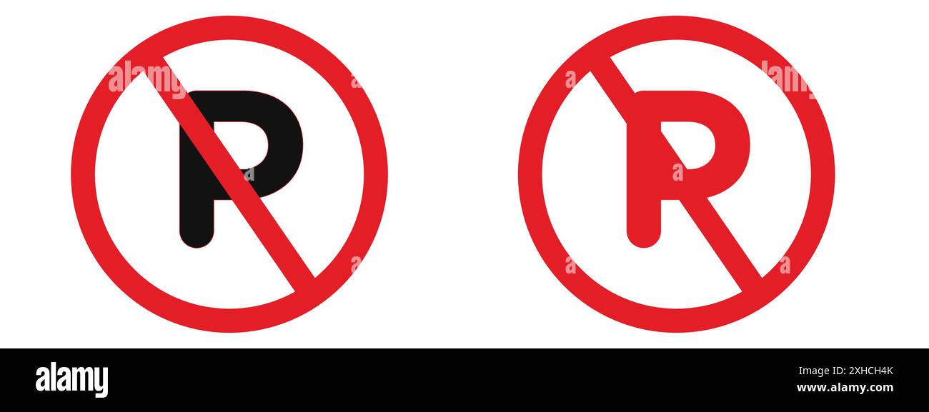 No parking sign Vector symbol or sign set collection in black and white outline Stock Vector ...