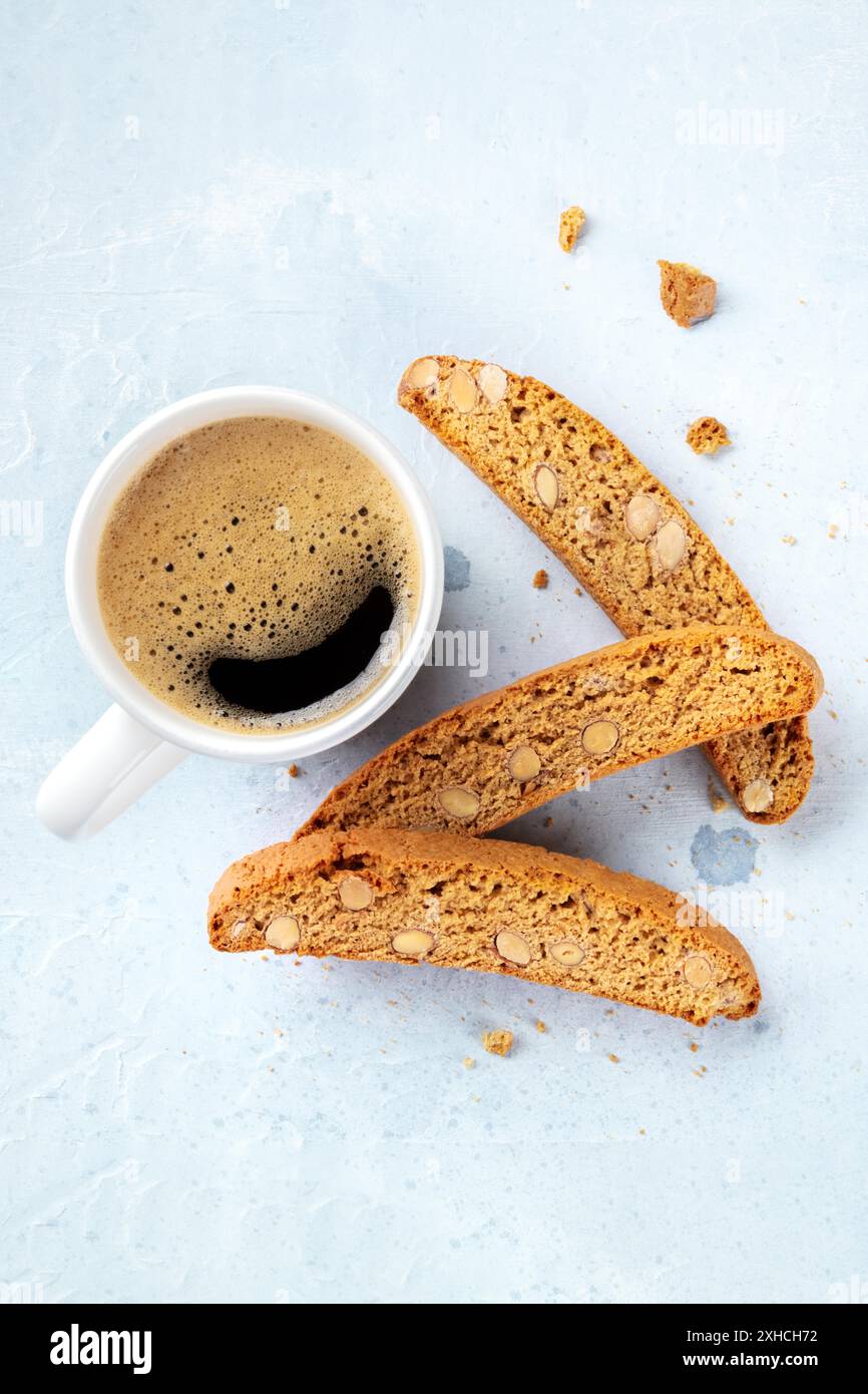 Cantucci. Traditional Italian almond biscuits with a cup of coffee ...