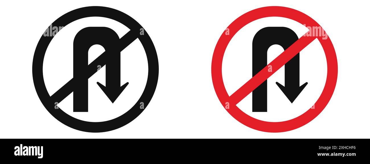 No u turn road sign Vector symbol or sign set collection in black and white outline Stock Vector ...