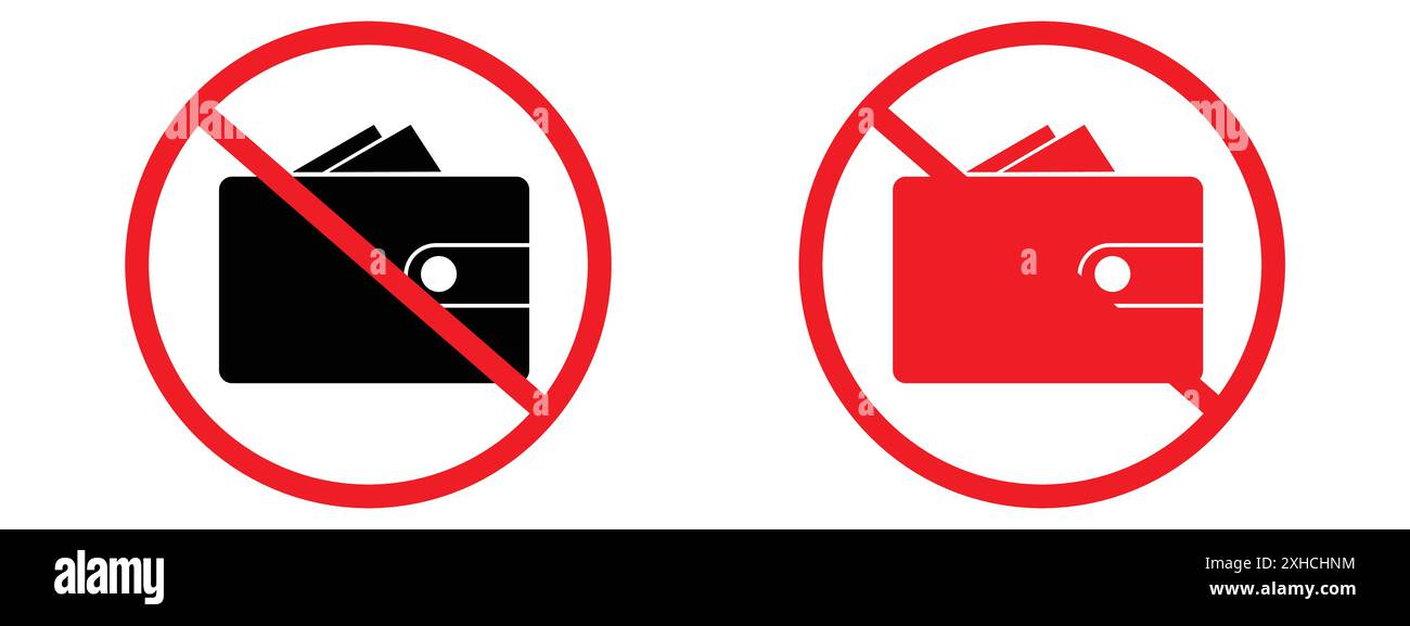 No wallet sign Vector symbol or sign set collection in black and white ...