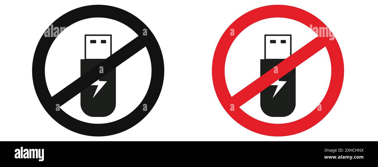 No USB flash drive sign Vector symbol or sign set collection in black ...