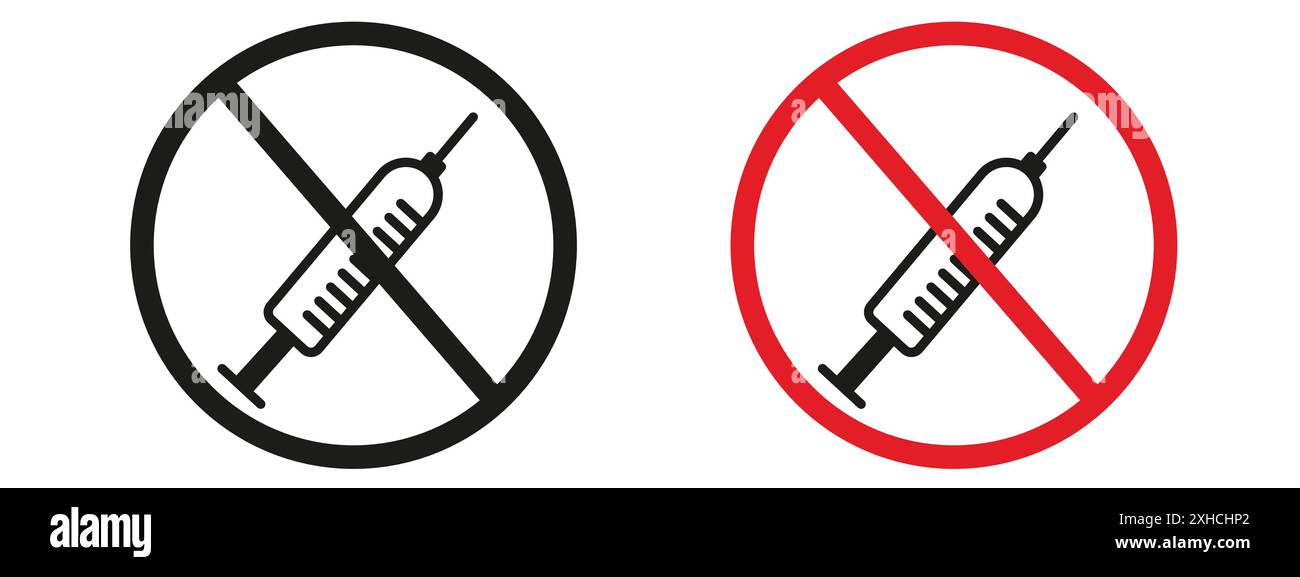 No syringe sign Vector symbol or sign set collection in black and white ...