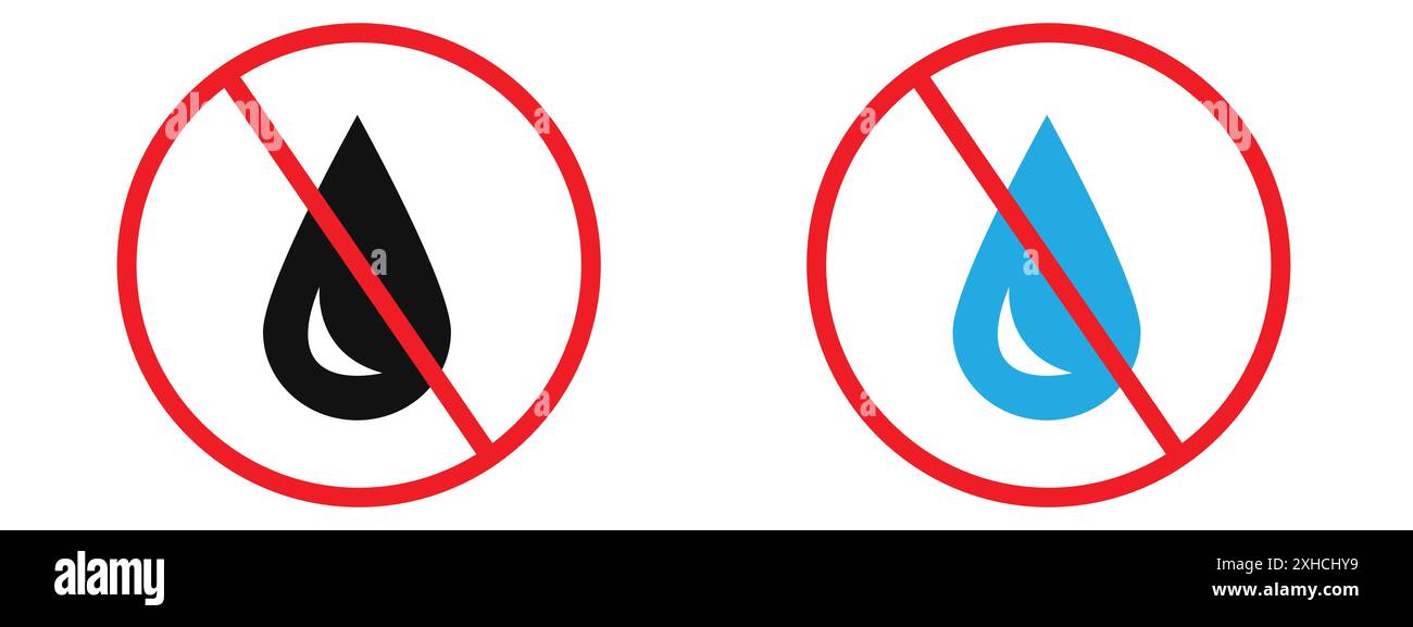 No Water drop sign Vector symbol or sign set collection in black and ...