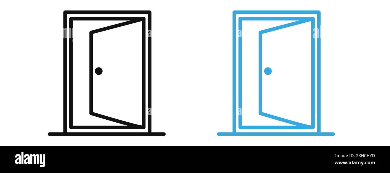 Open door icon Vector symbol or sign set collection in black and white outline Stock Vector ...