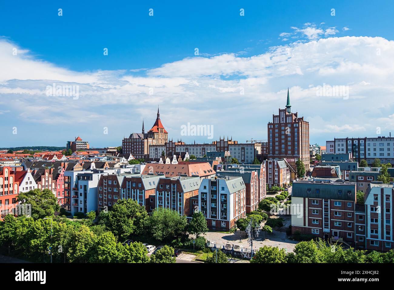 View of historic buildings in the Hanseatic city of Rostock Stock Photo ...