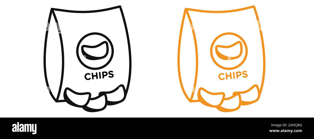 Potato chips icon Vector symbol or sign set collection in black and ...