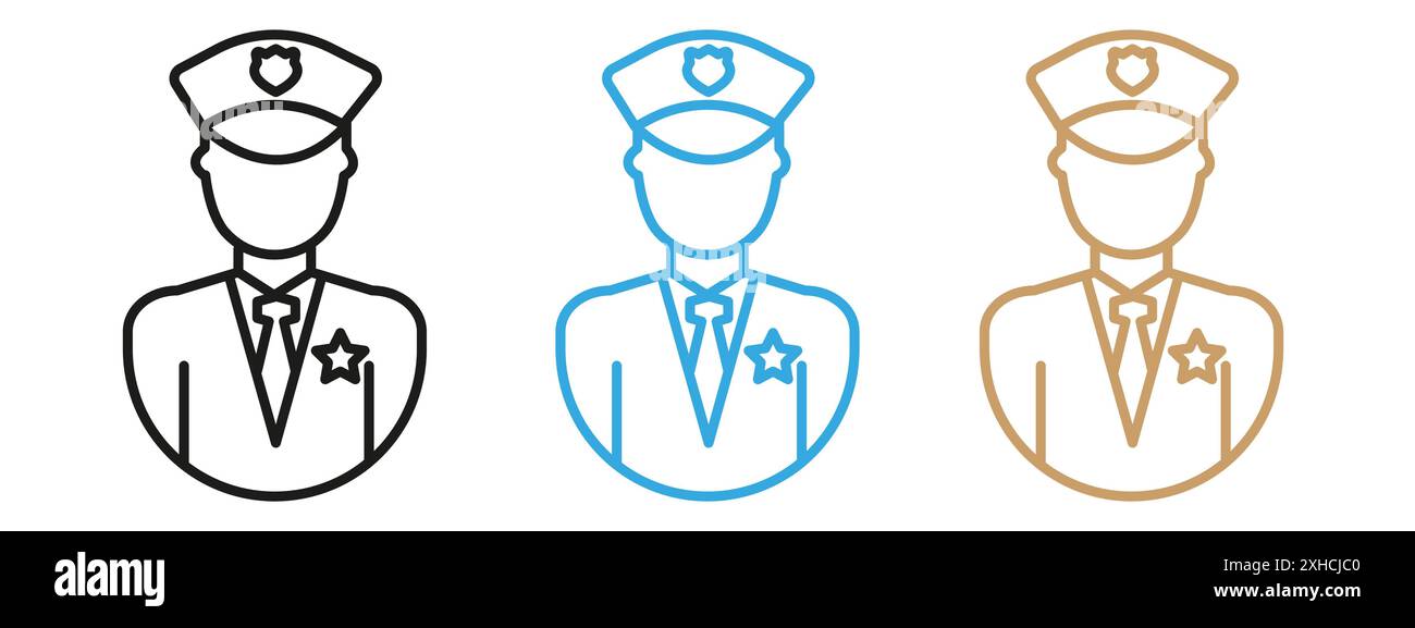 Police Icon Vector symbol or sign set collection in black and white ...
