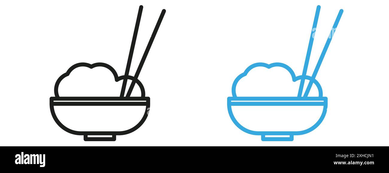 Rice bowl icon Vector symbol or sign set collection in black and white ...