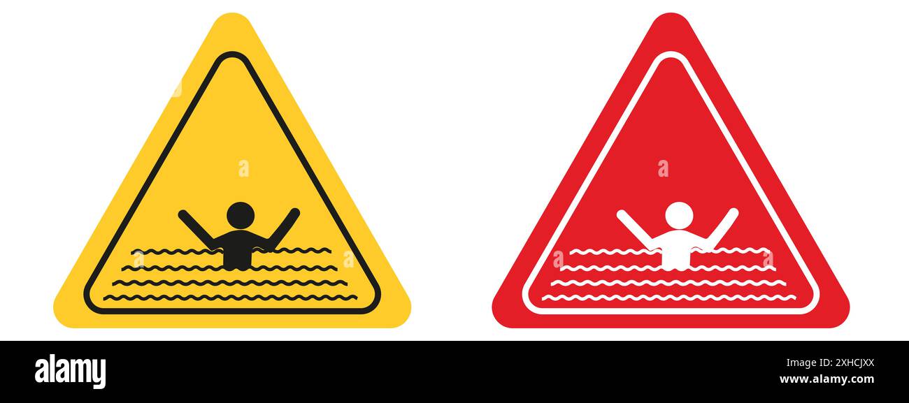 Risk of drowning warning sign Vector symbol or sign set collection in ...