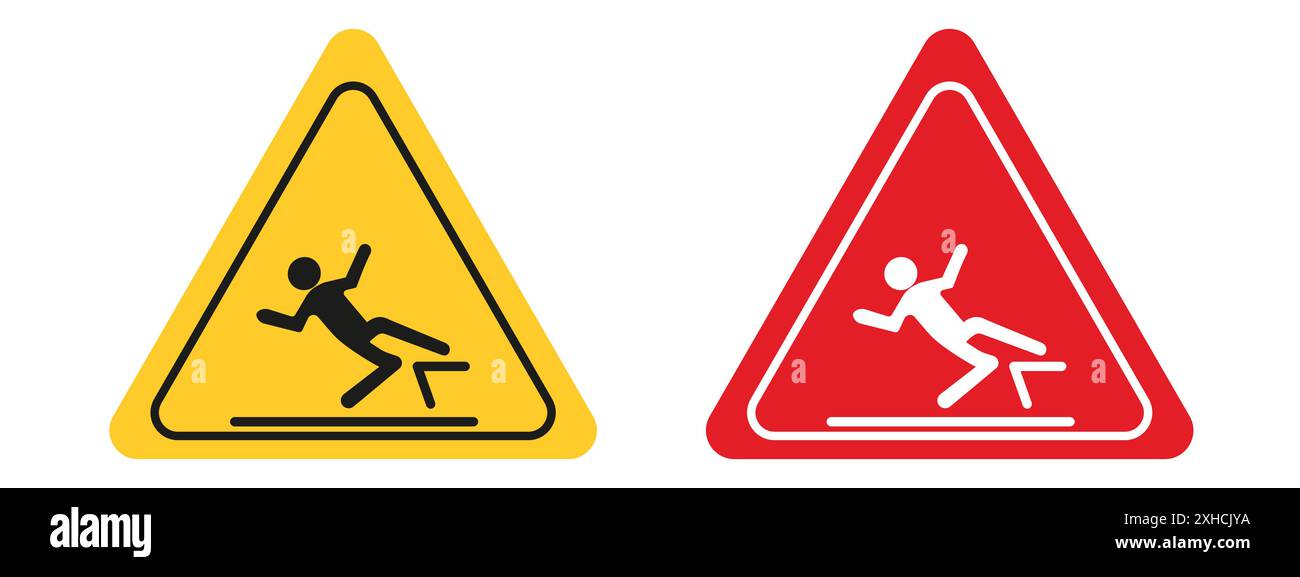 Slip Warning sign Vector symbol or sign set collection in black and white outline Stock Vector ...