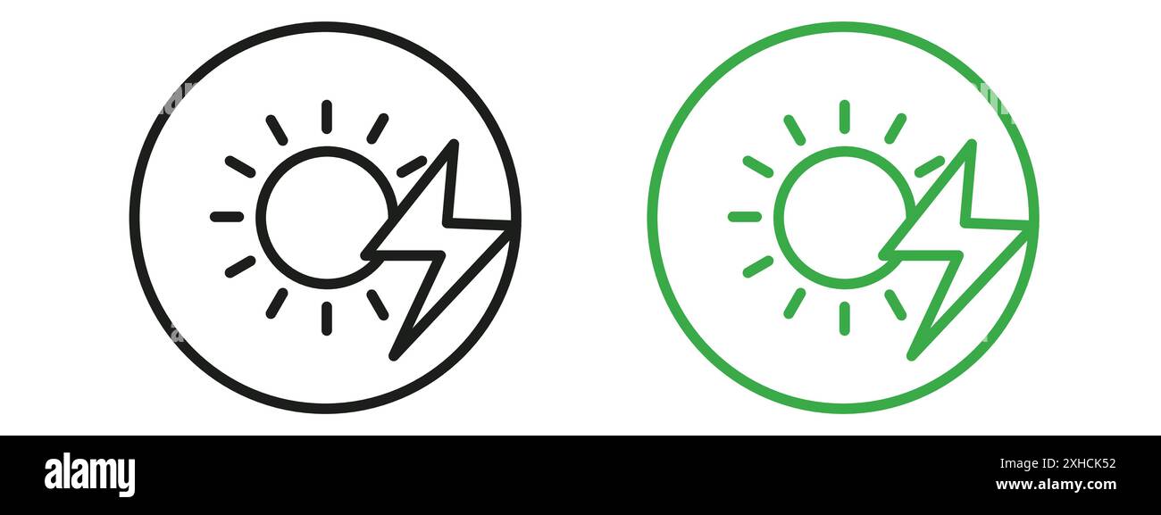 Solar energy icon Vector symbol or sign set collection in black and ...