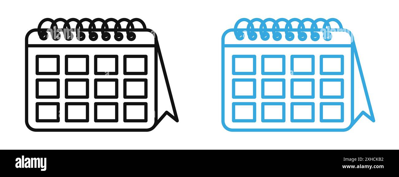 Table calendar icon Vector symbol or sign set collection in black and ...