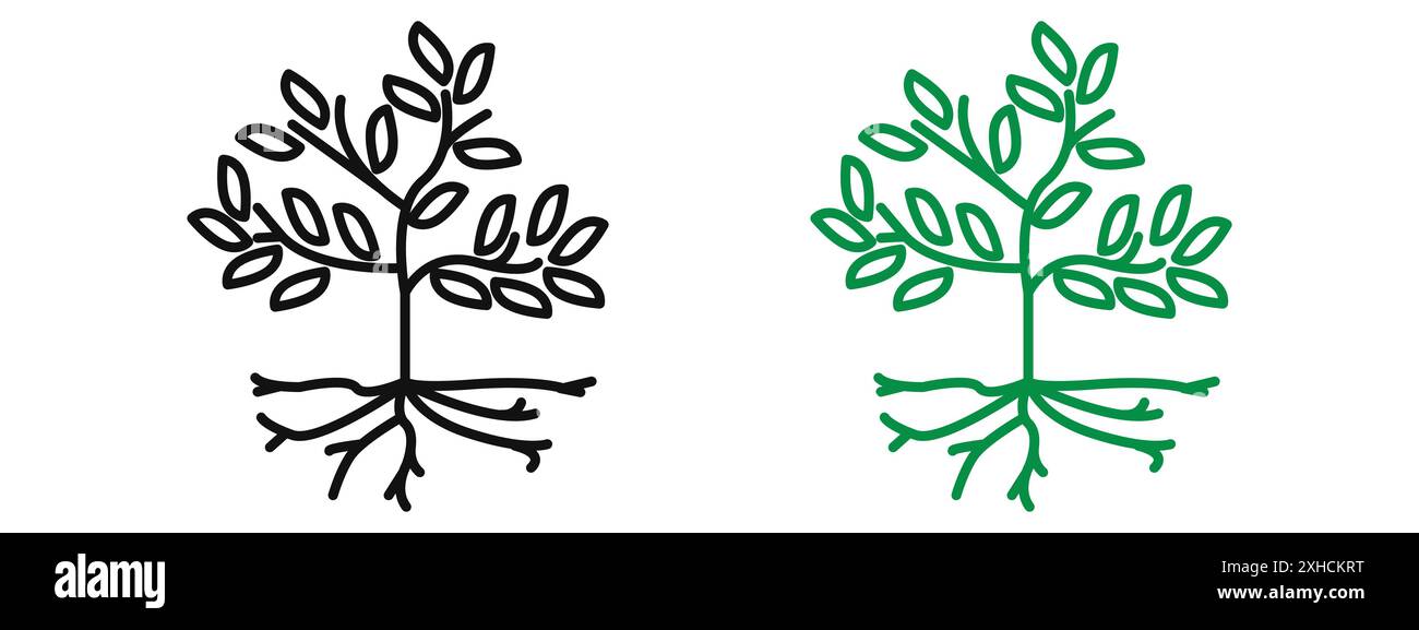 Tree with roots and leaves icon Vector symbol or sign set collection in ...