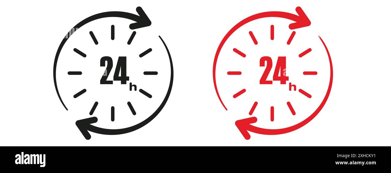 Twenty four hours icon Vector symbol or sign set collection in black ...