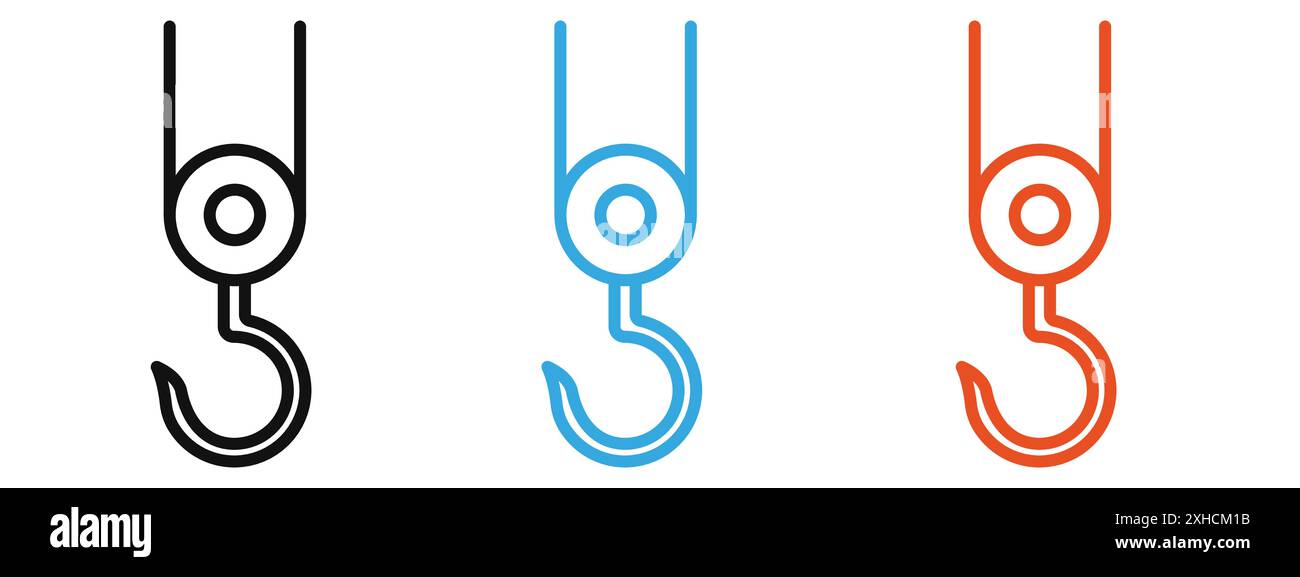 Winch hook icon Vector symbol or sign set collection in black and white ...