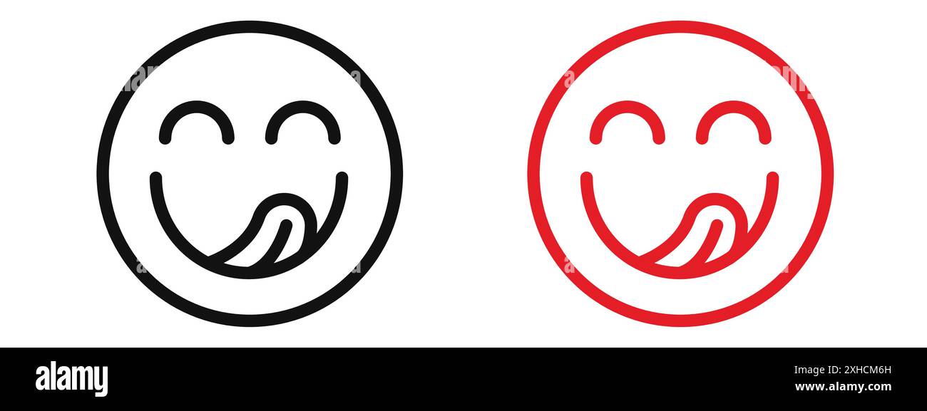 Yummy smile emoji icon Vector symbol or sign set collection in black ...