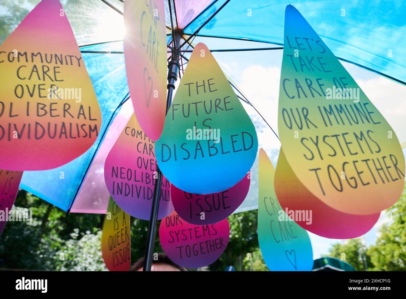 13 July 2024, Berlin: "The future is disabled" is one of the slogans on ...