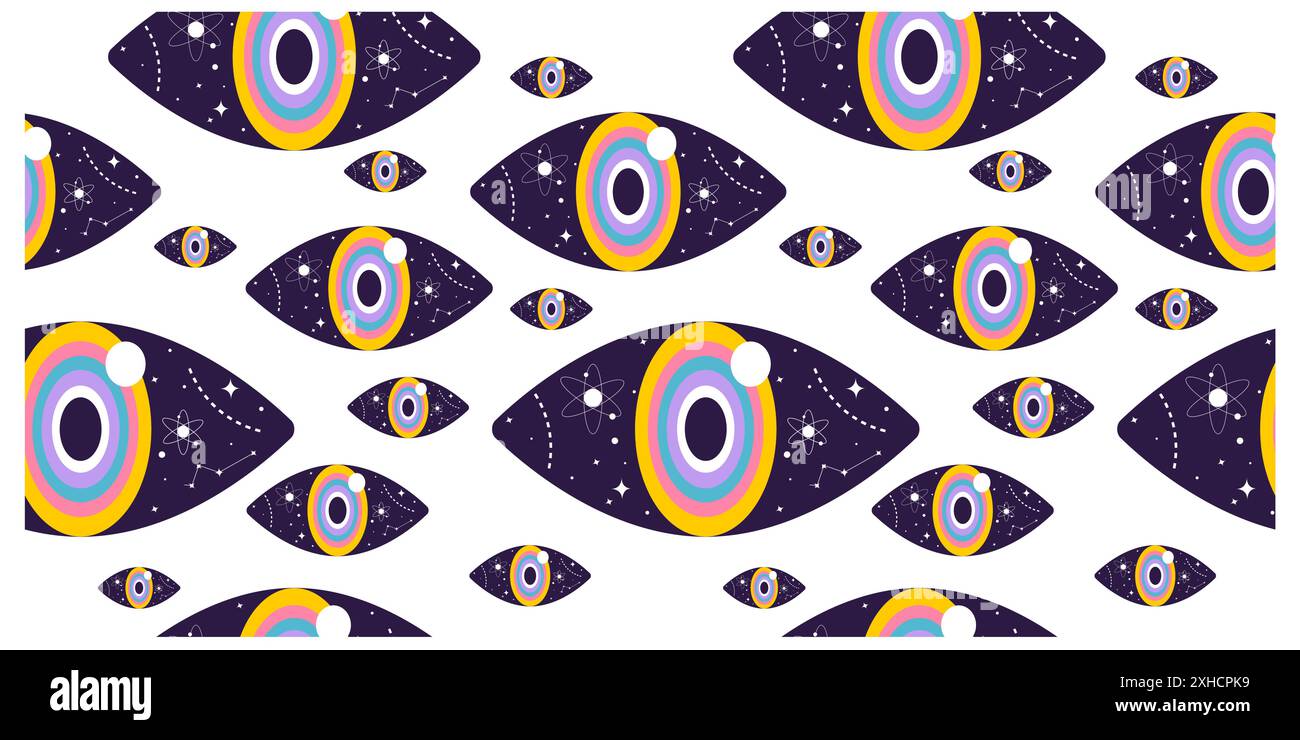 Seamless pattern with surreal elements. Handdrawn vector design with ...