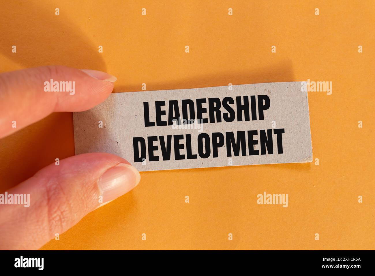Leadership development message written on ripped paper piece with ...