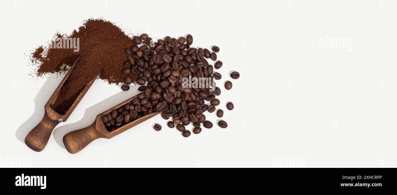 Roasted coffee beans and coffee ground isolated on white background ...