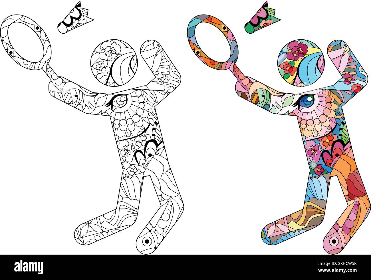 Hand-painted art design. Hand drawn illustration Icon Badminton game ...