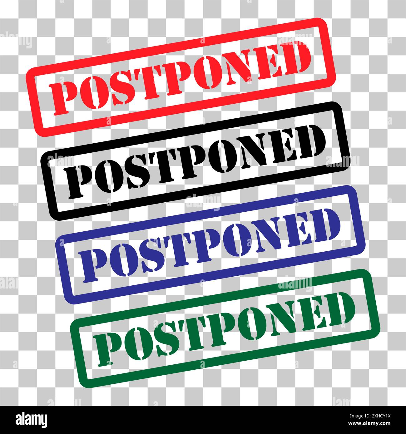 Set of Postponed stamp symbol, label sticker sign button, text banner ...