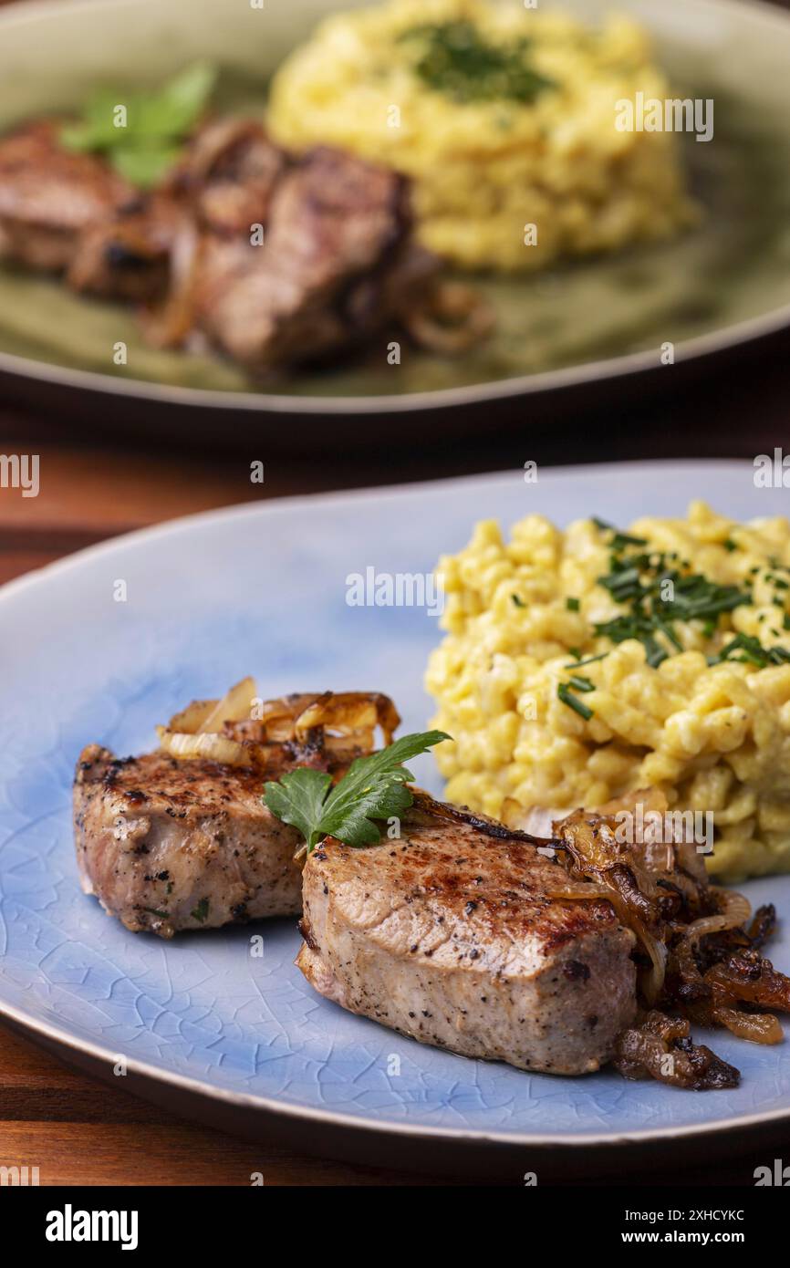 Plate fried pork fillet hi-res stock photography and images - Alamy