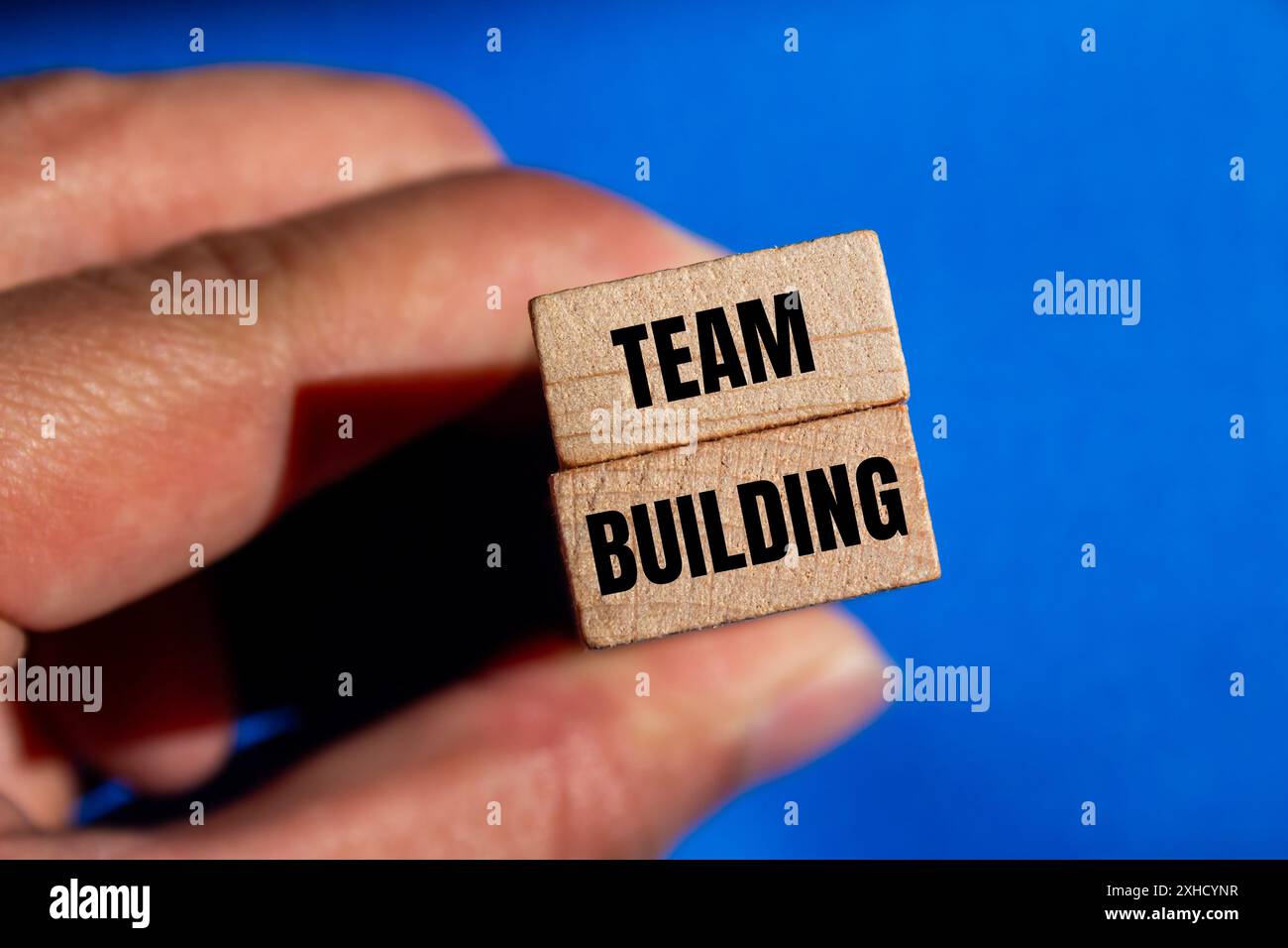 Team building message written on wooden blocks with blue background. Conceptual team building ...