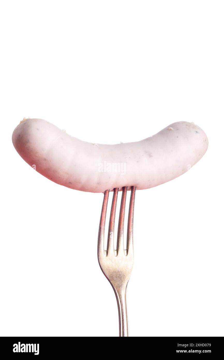Bavarian veal sausage on a white background Stock Photo - Alamy