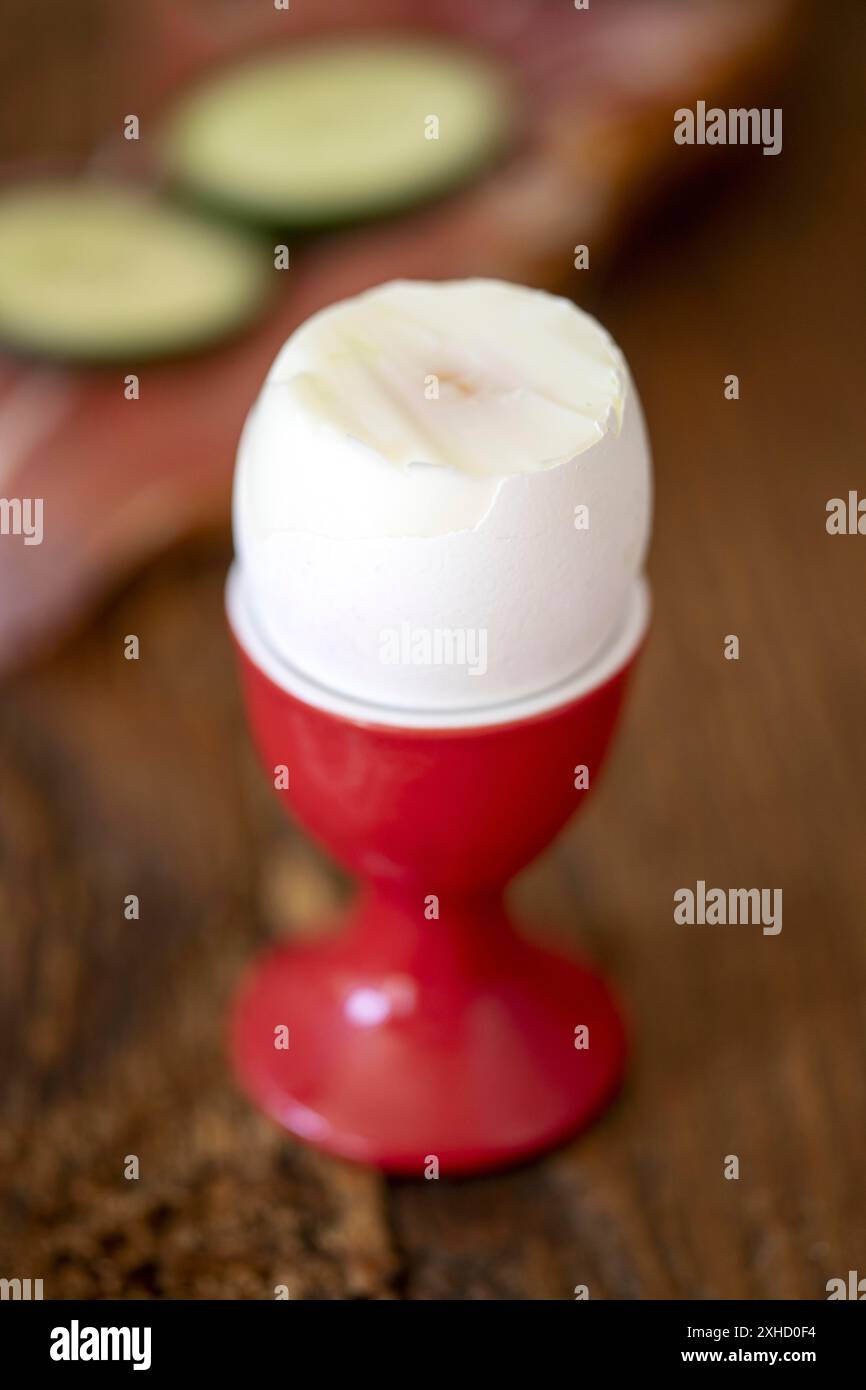 Boiled egg and bread with ham Stock Photo - Alamy