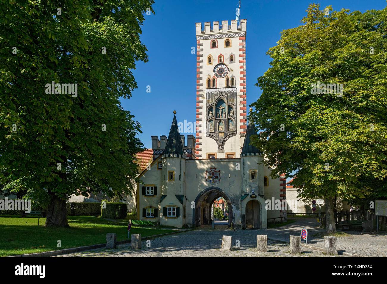 Late Gothic Bayertor gate with gate tower, town gate, old town centre ...
