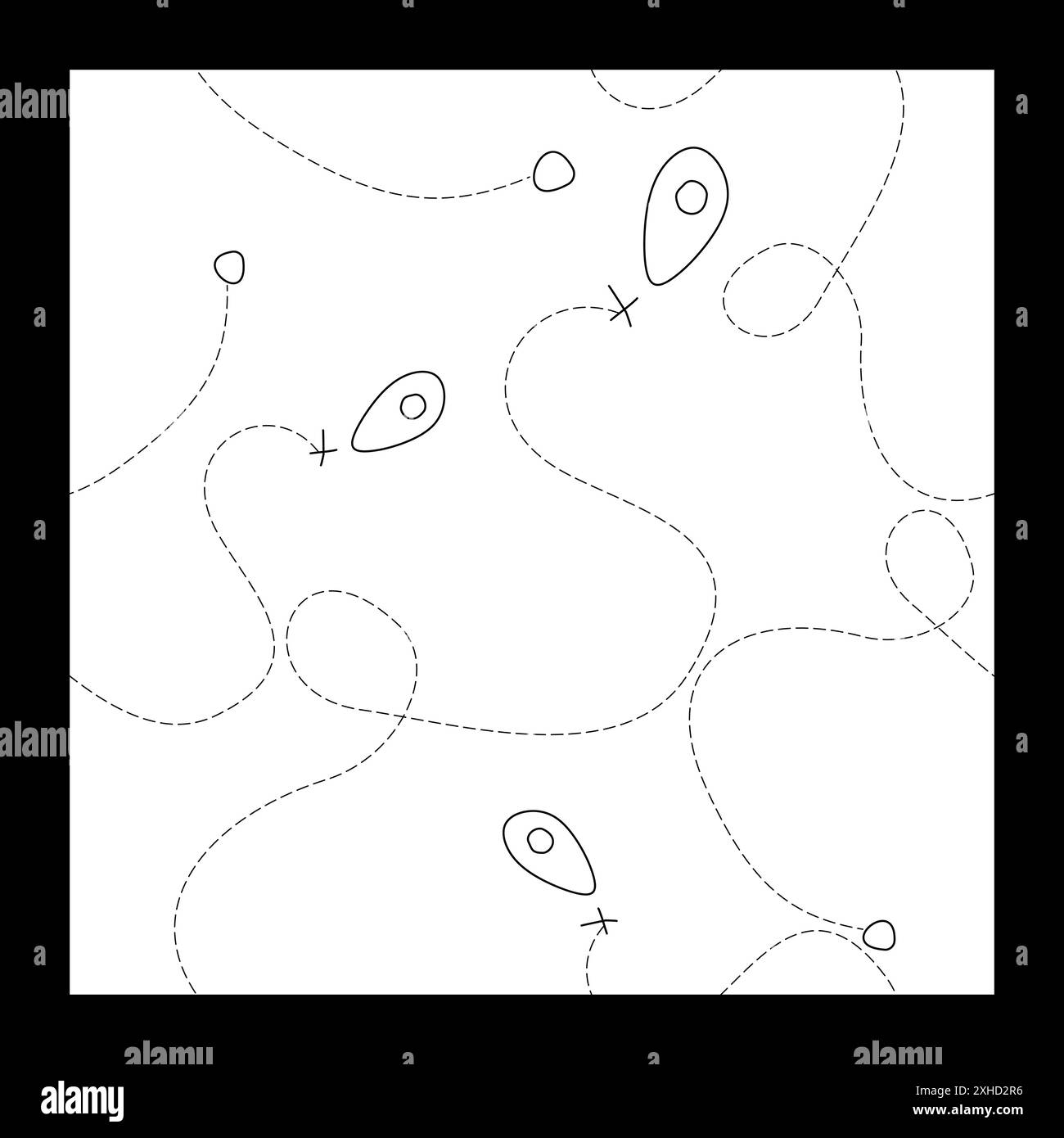 Map, routes, seamless pattern, monochrome, vector. Black beacons on ...