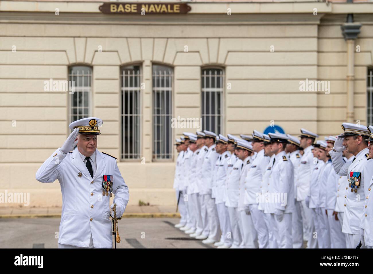Rear Admiral Sébastien Rosier is seen during the official ceremony for ...