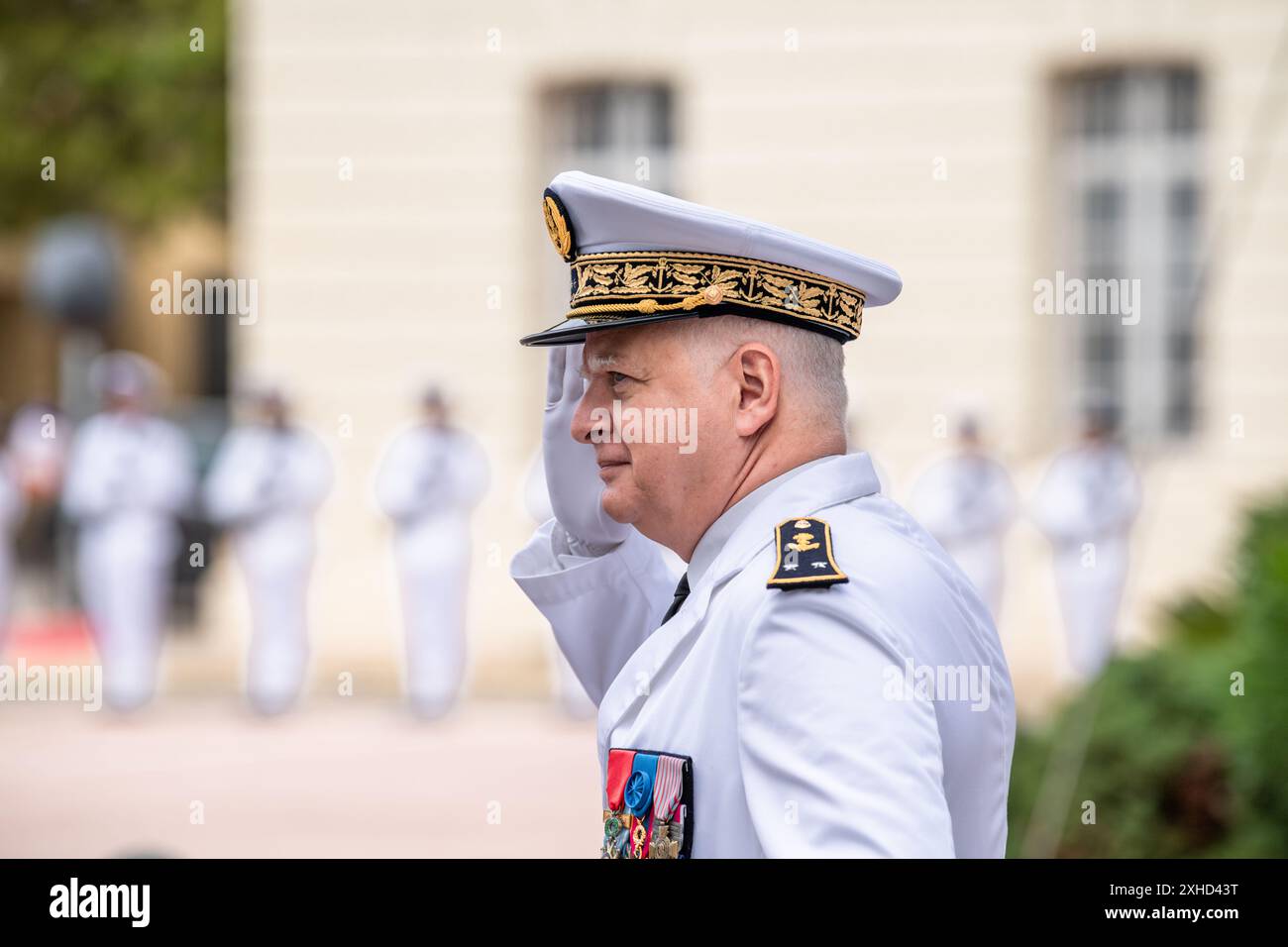 Rear Admiral Sébastien Rosier is seen during the official ceremony for ...