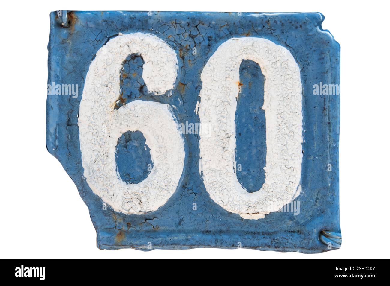 Old retro weathered cast iron plate with number 60 isolated on white ...