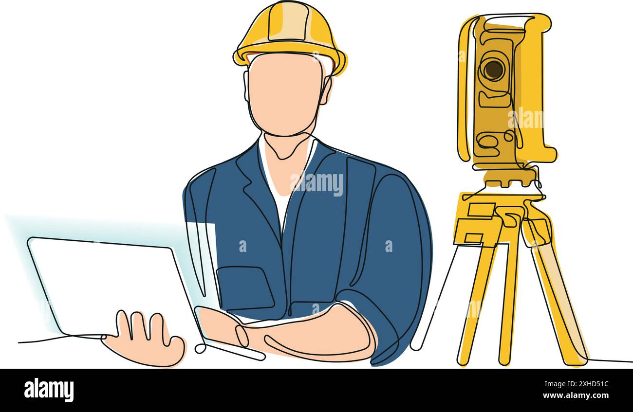 Close up of Caucasian worker with helmet on head using tablet for work ...
