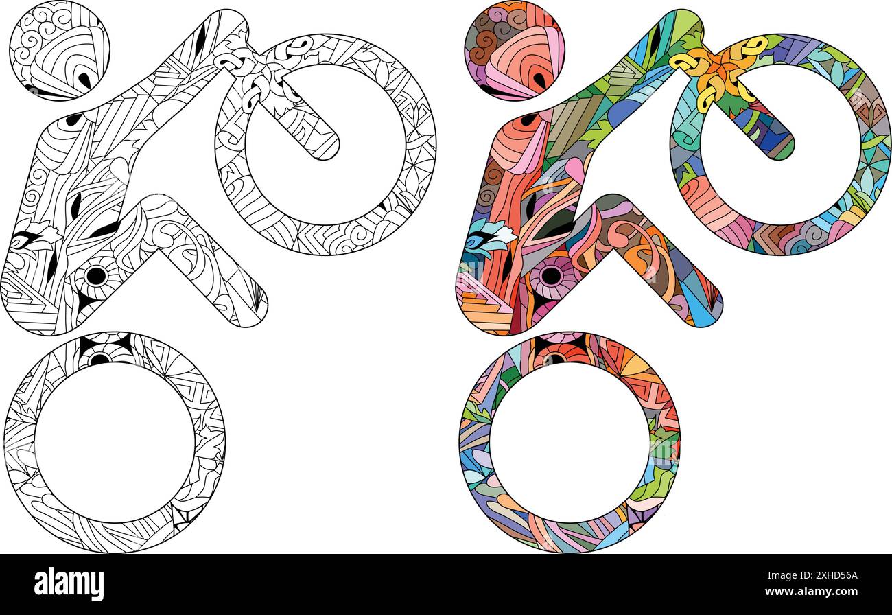 Hand-painted art design. Hand drawn illustration Icon Cycling freestyle ...