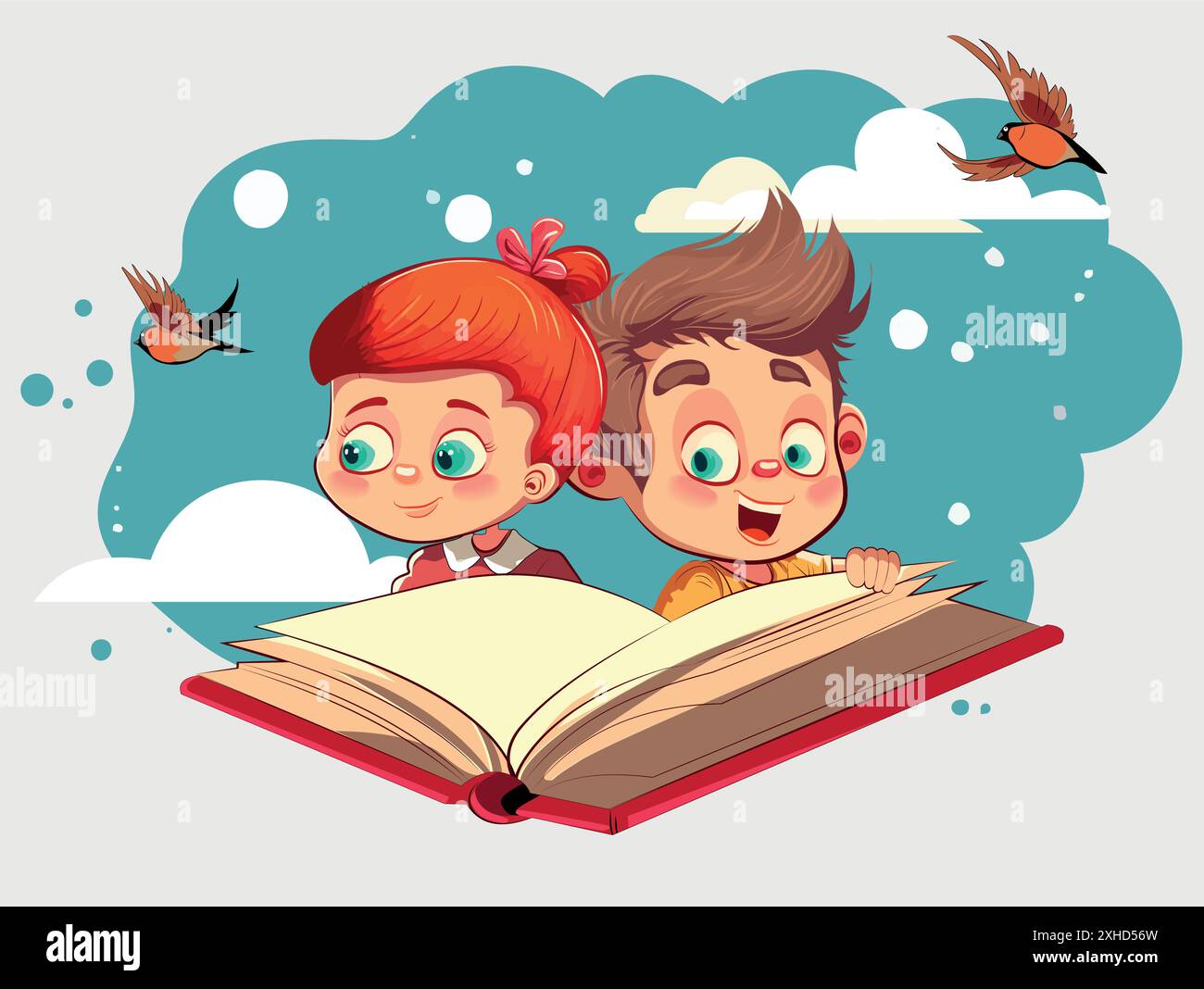 Happy kids and book. Children reading a book Back to School Concept ...