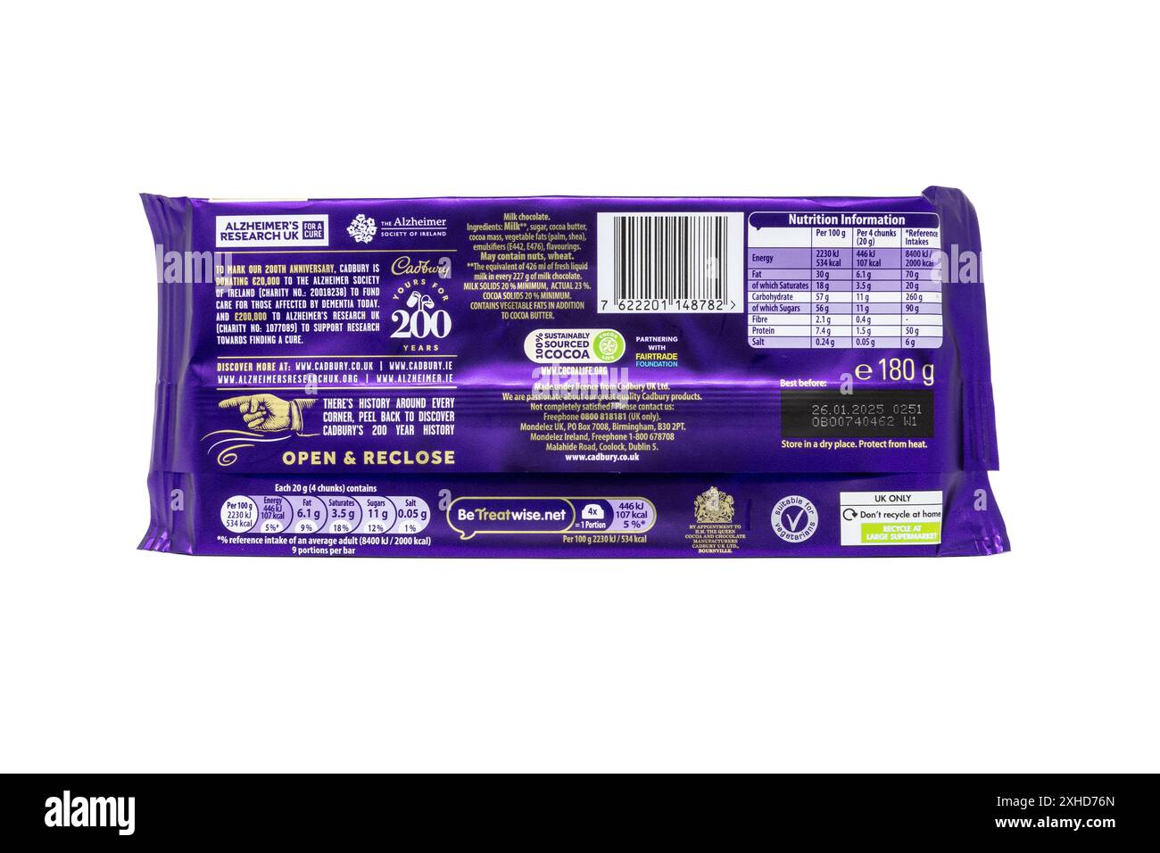 Cadbury Dairy Milk limited edition wrapper celebrating 200 years of ...