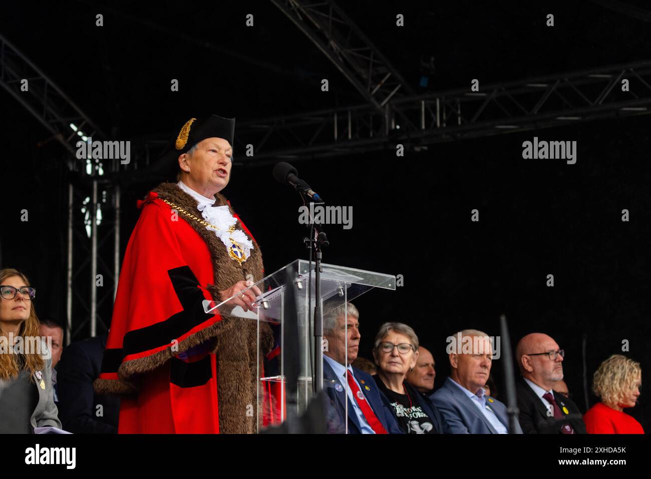 Durham, UK. 13 JUL, 2024. Mayor of Durham, Cllr Liz Brown, addresses ...
