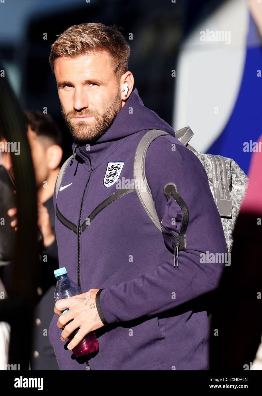 England's Luke Shaw arrives at the team hotel in Berlin, Germany, ahead ...
