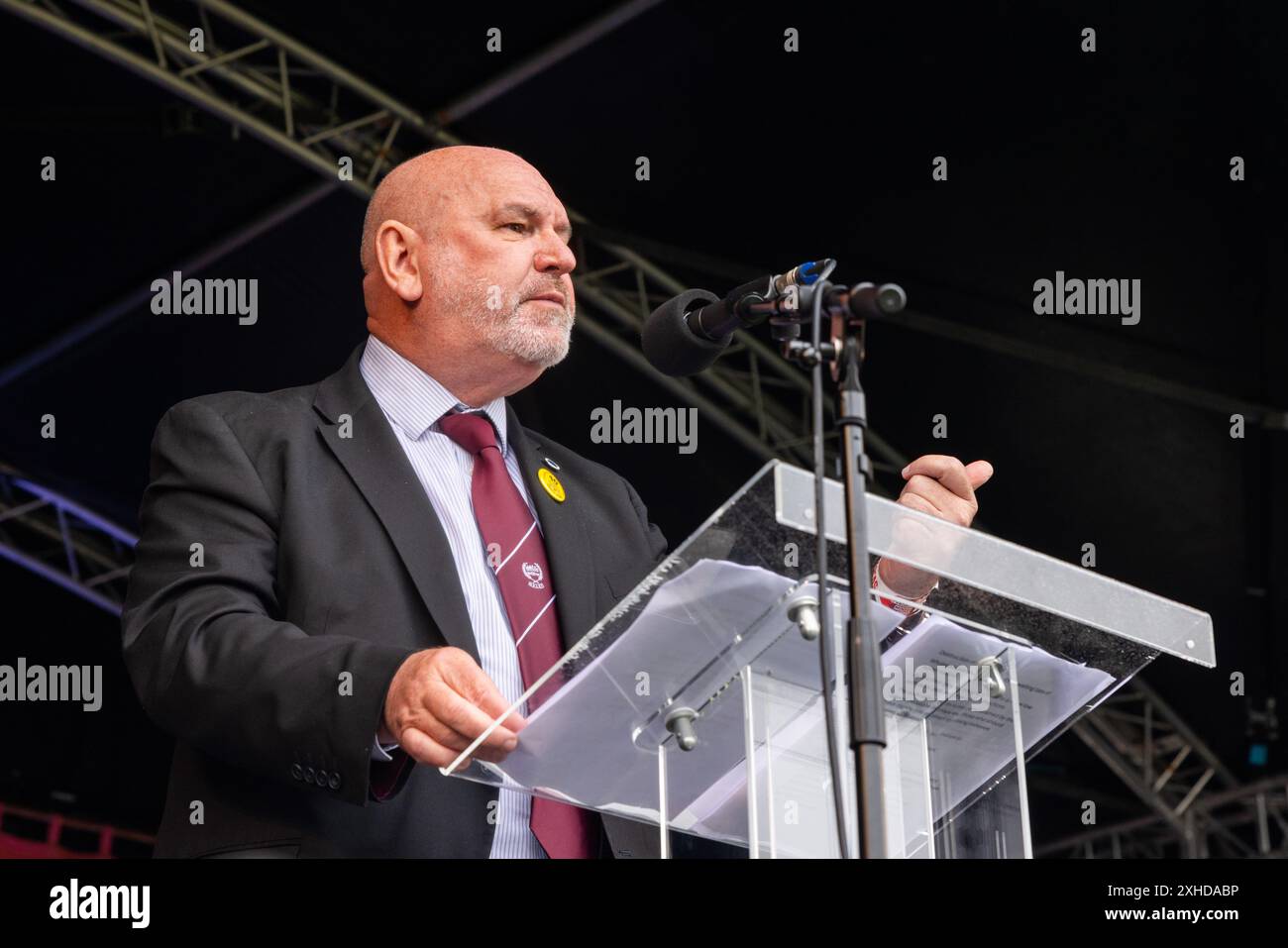 Durham, UK. 13 JUL, 2024. Mick Whelan, general sec for ASLEF, addresses ...