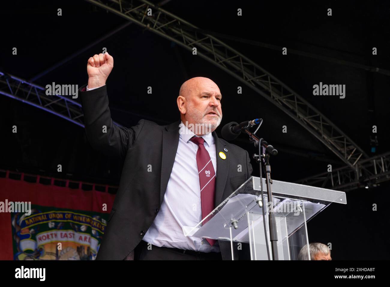Durham, UK. 13 JUL, 2024. Mick Whelan, general sec for ASLEF, addresses ...