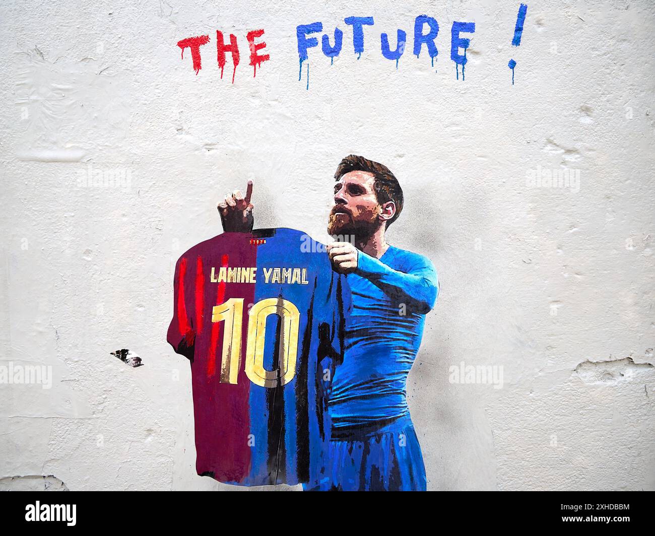 Graffiti by the artist TV Boy featuring Leo Messi holding an FC ...