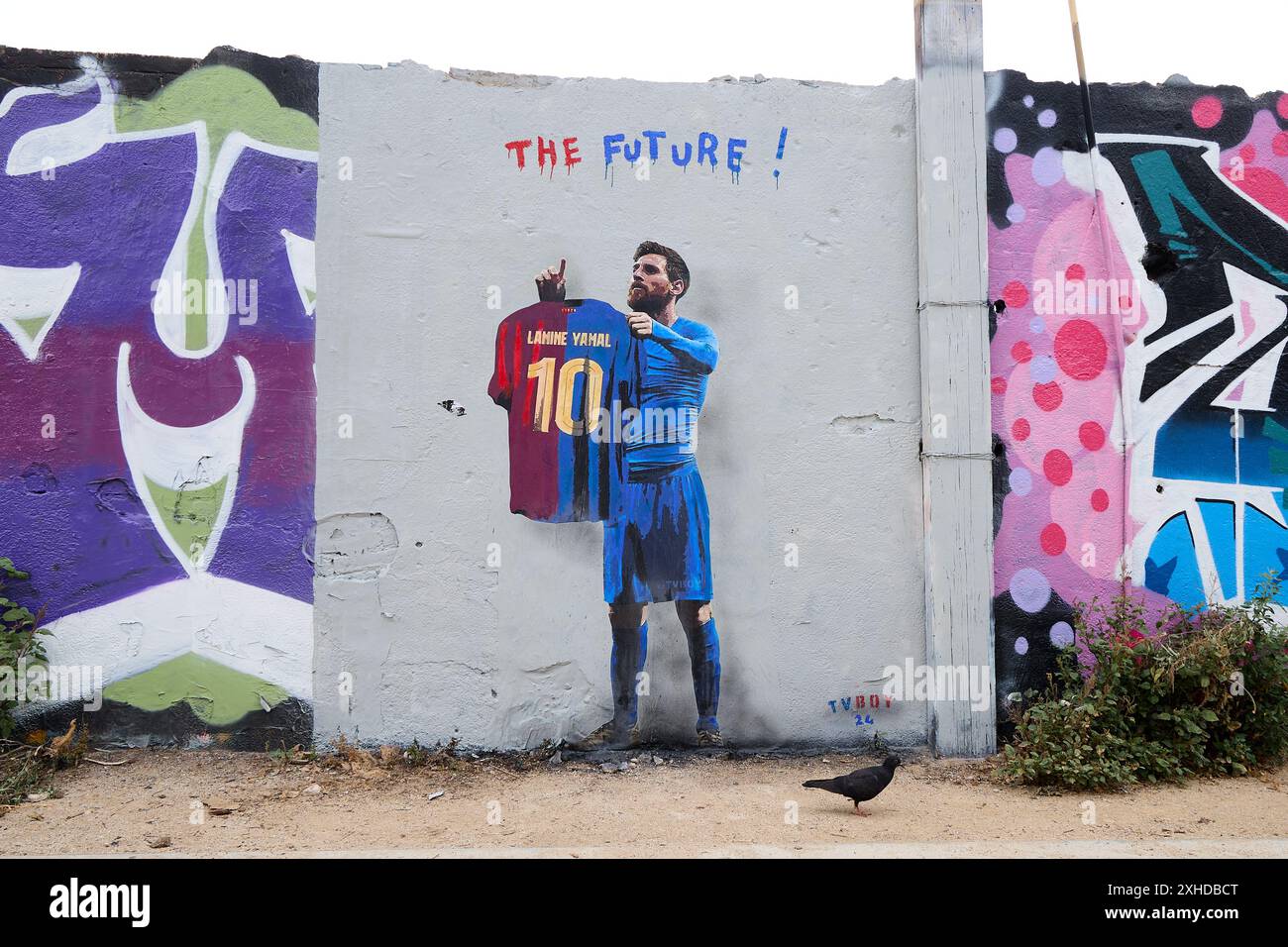 Graffiti by the artist TV Boy featuring Leo Messi holding an FC ...